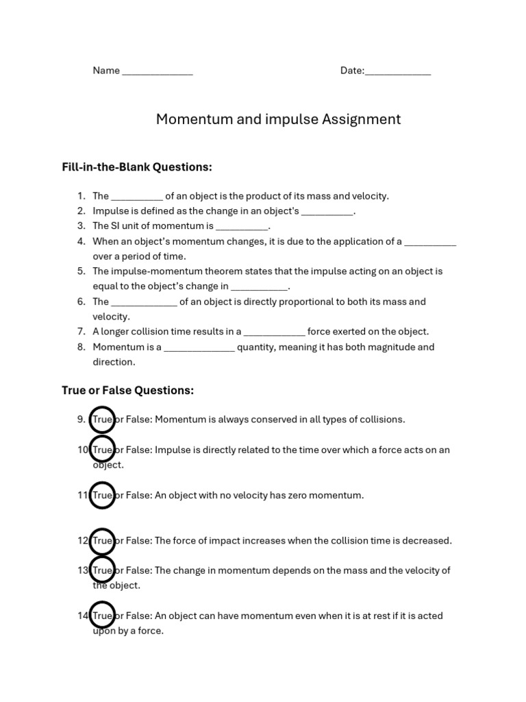 Momentum and Impulse Questions | PDF | Momentum | Force