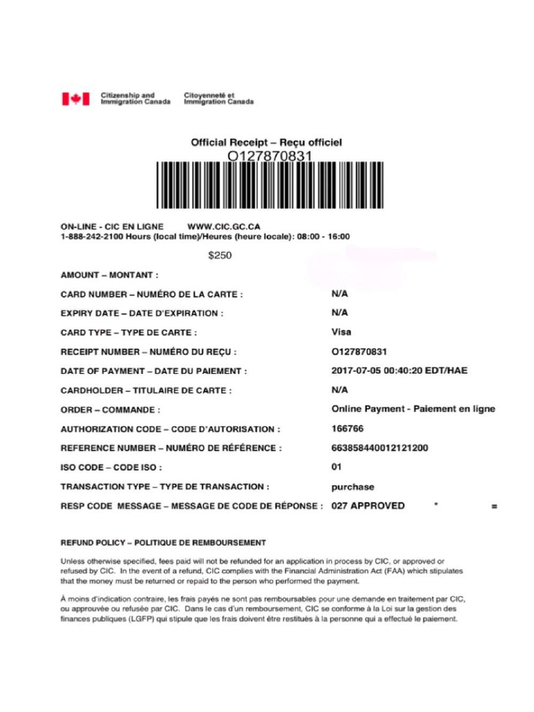 Official Receipt Recu Officiel | PDF