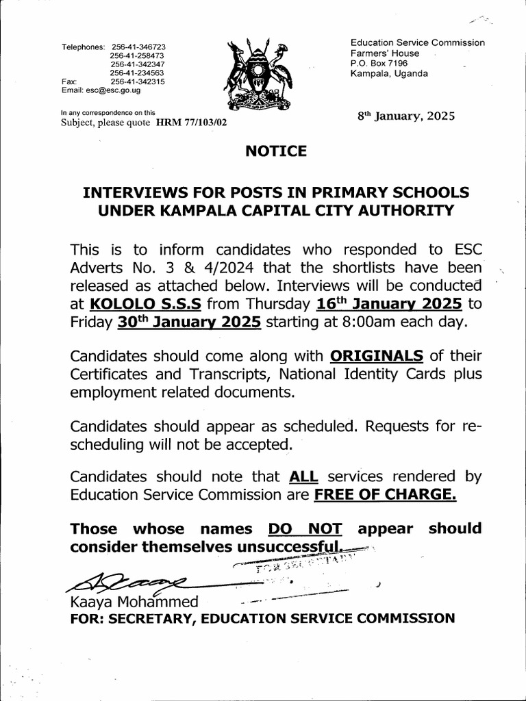 Board A Kcca Interviews Jan 2025 | PDF