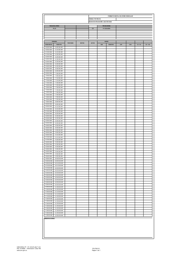 Formato Digital Aforo Vehicular | PDF