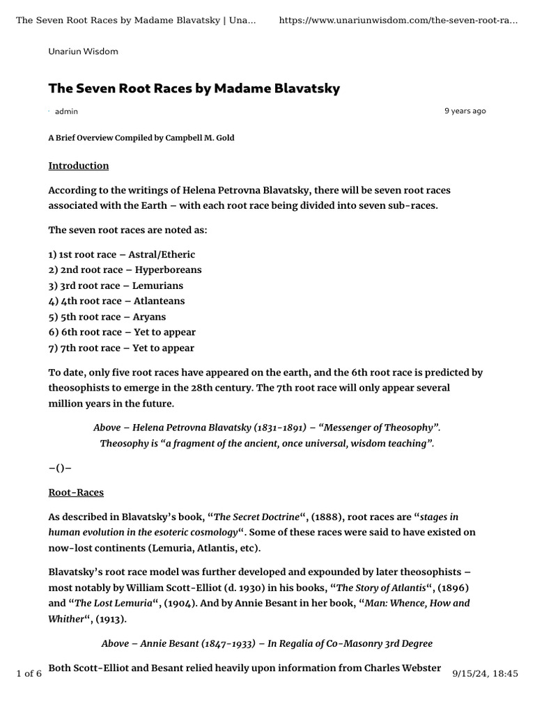 Web. Unariunwisdom.com the Seven Root Races by Madame Blavatsky | PDF ...