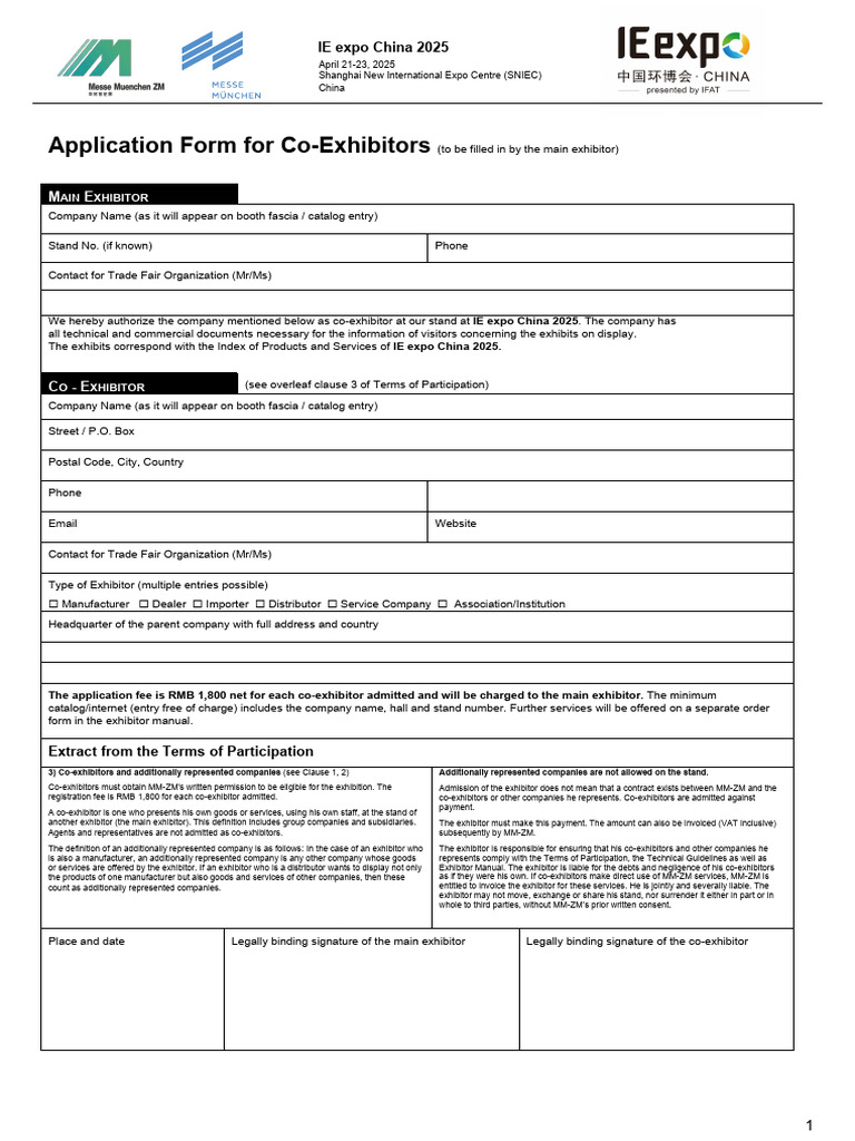 IE Expo China 2025_Int.app.Form for Co-exhibitor | PDF | Waste ...