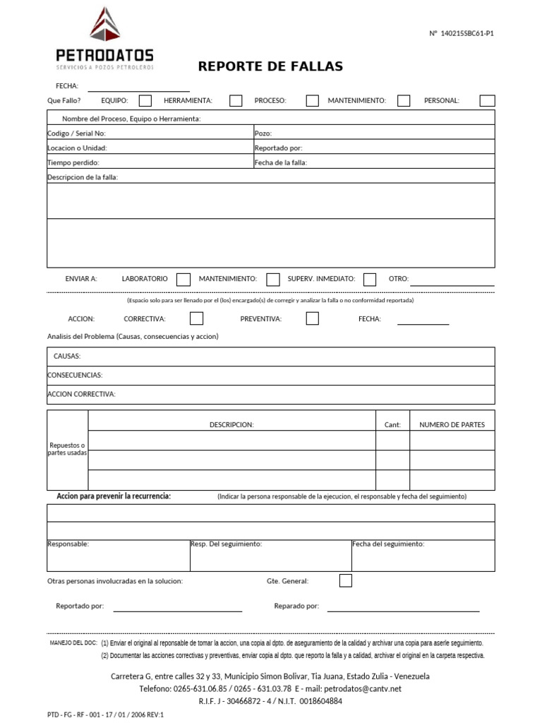 Formato Reporte de Falla | PDF