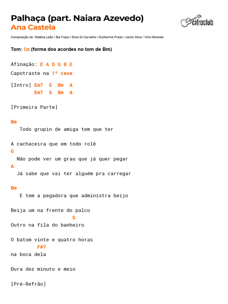 Letra de "Palhaça" - Ana Castela | PDF | Música gravada | Gravação de som