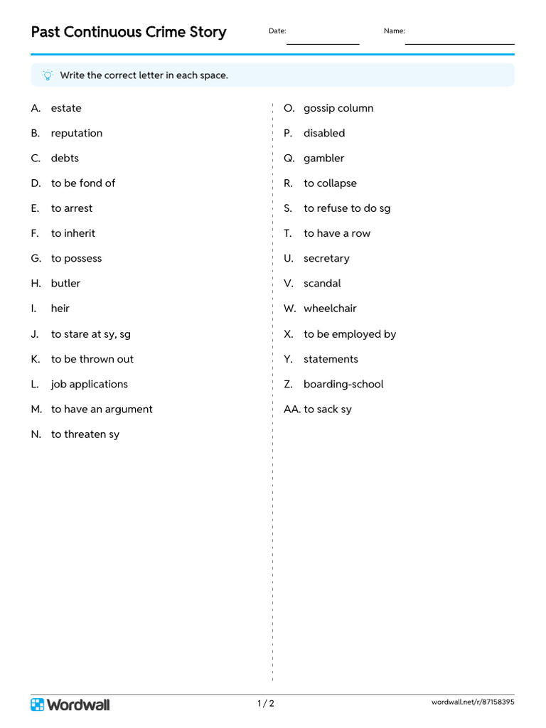 Past Continuous Crime Story Match Up Write The Answer | PDF