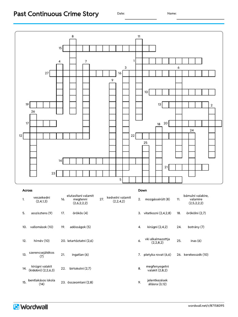 Past Continuous Crime Story Crossword | PDF