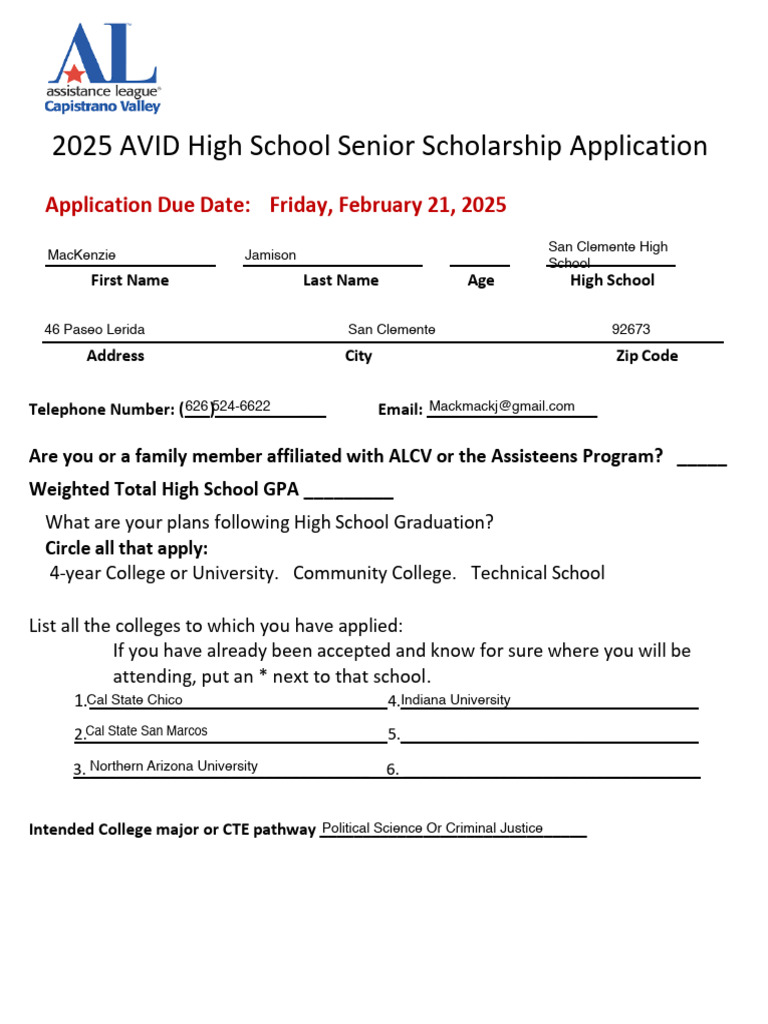 HS Application AVID 2025 121124 | PDF