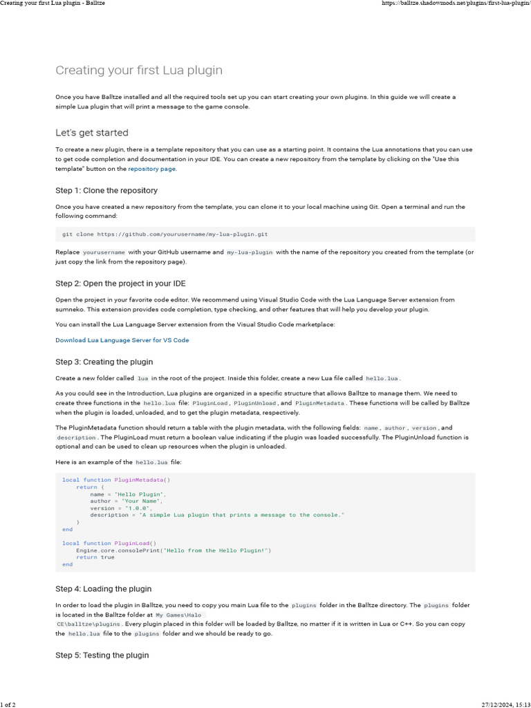 Creating your first Lua plugin - Balltze | PDF | Computing | Software Engineering