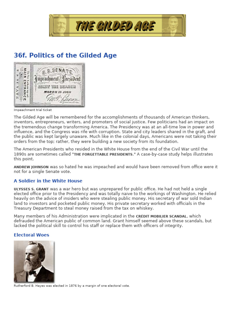 Gilded Age Government Corruption Reading | PDF | Presidents Of The ...