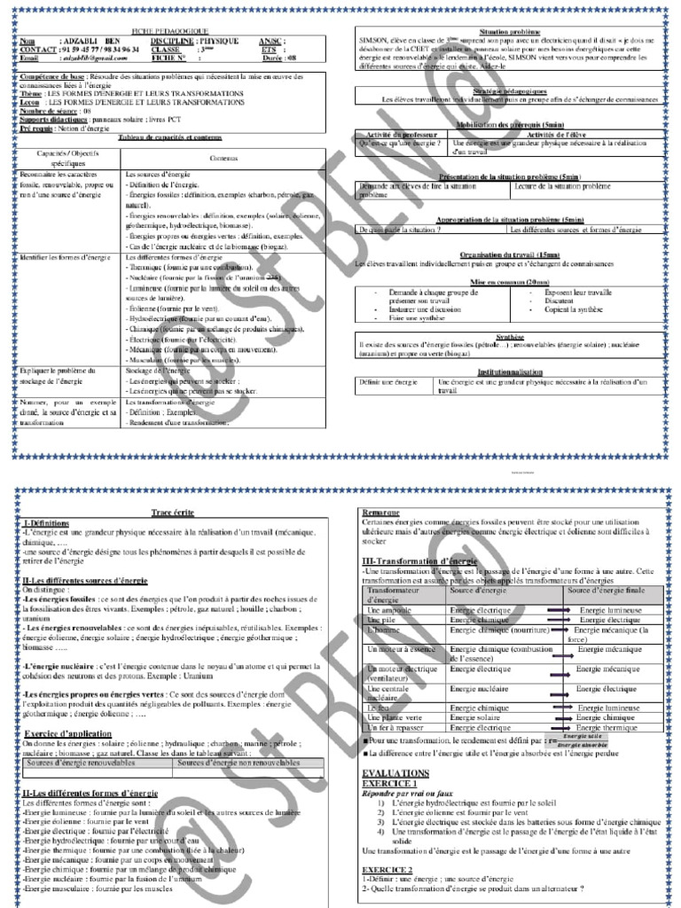 8-Les Formes d'Énergie Et Leurs Transformations | PDF