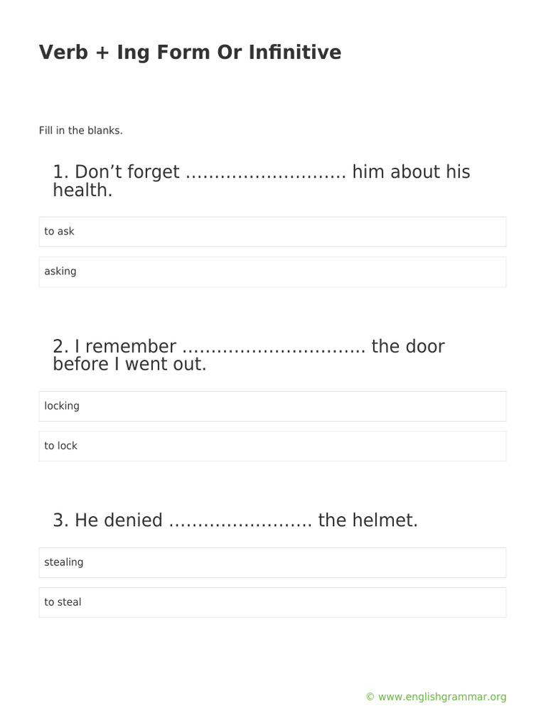 Verb + Ing Form or Infinitive | PDF