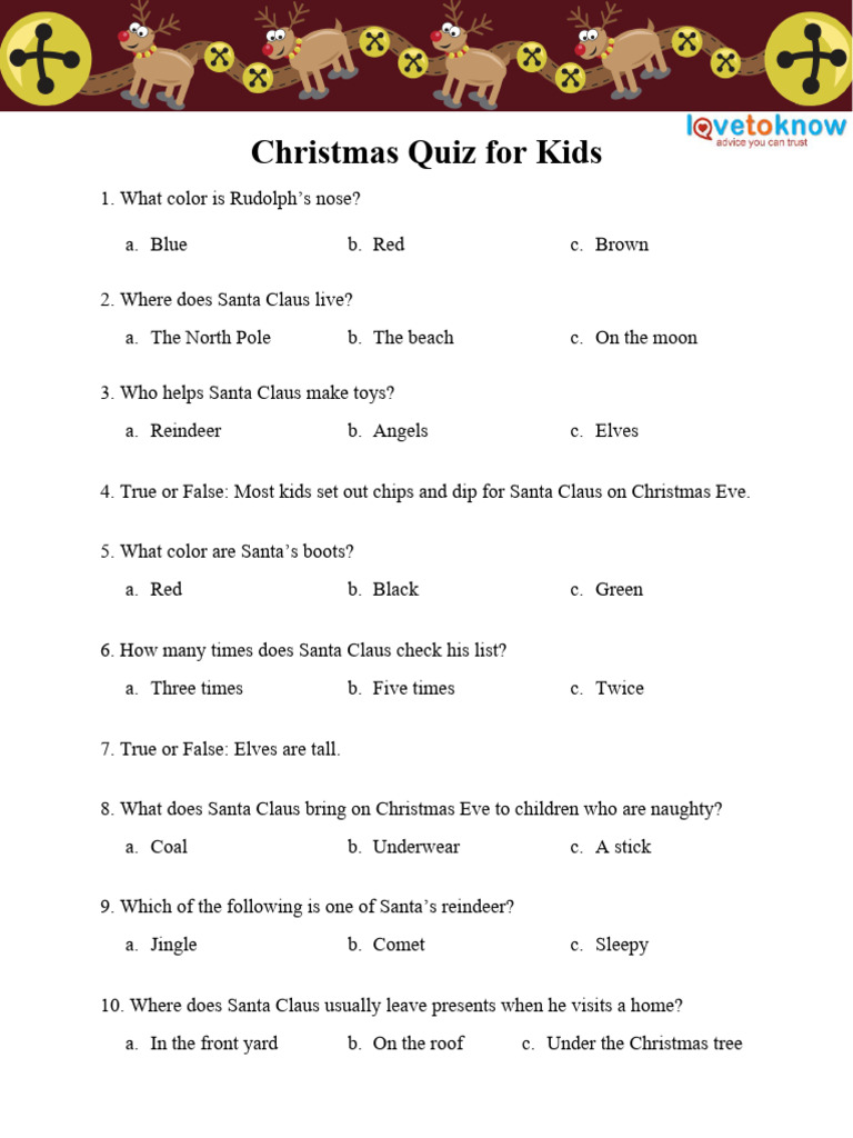 Simple Quiz For Kids Mishkie | PDF | Santa Claus | Christmas