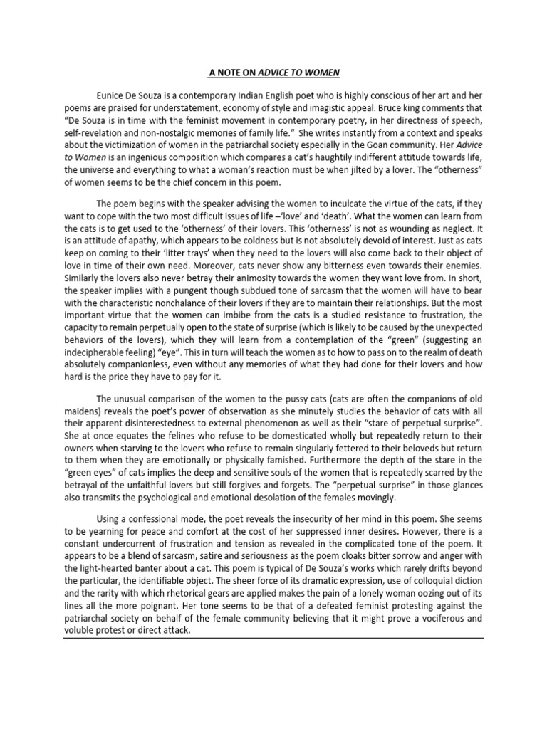 A Note On Advice To Women | PDF
