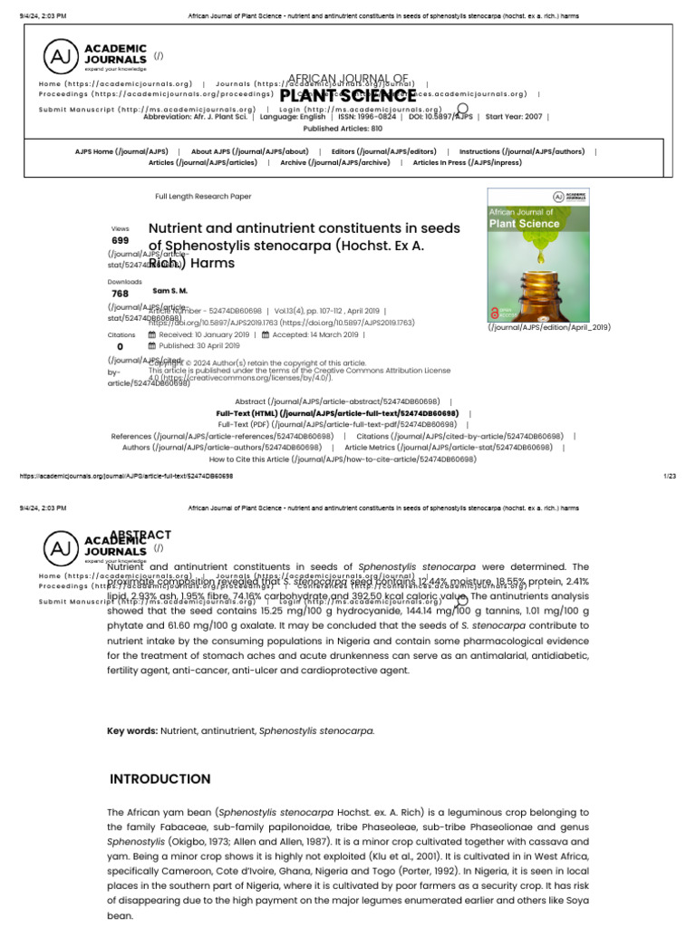 African Journal of Plant Science - Nutrient and Antinutrient ...