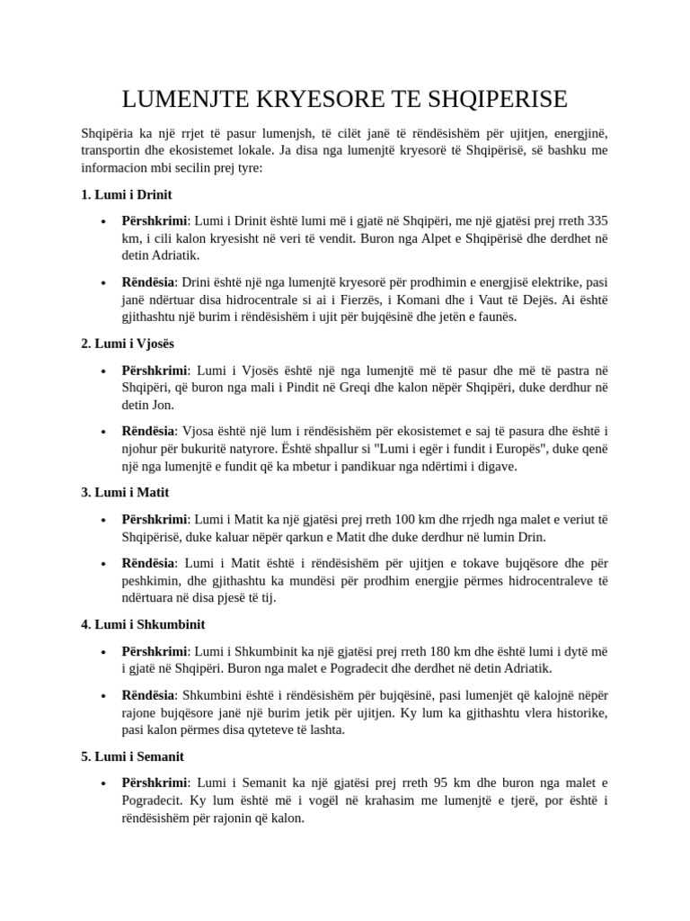 LUMENJTE DHE LIQENET E SHQIPERISE | PDF