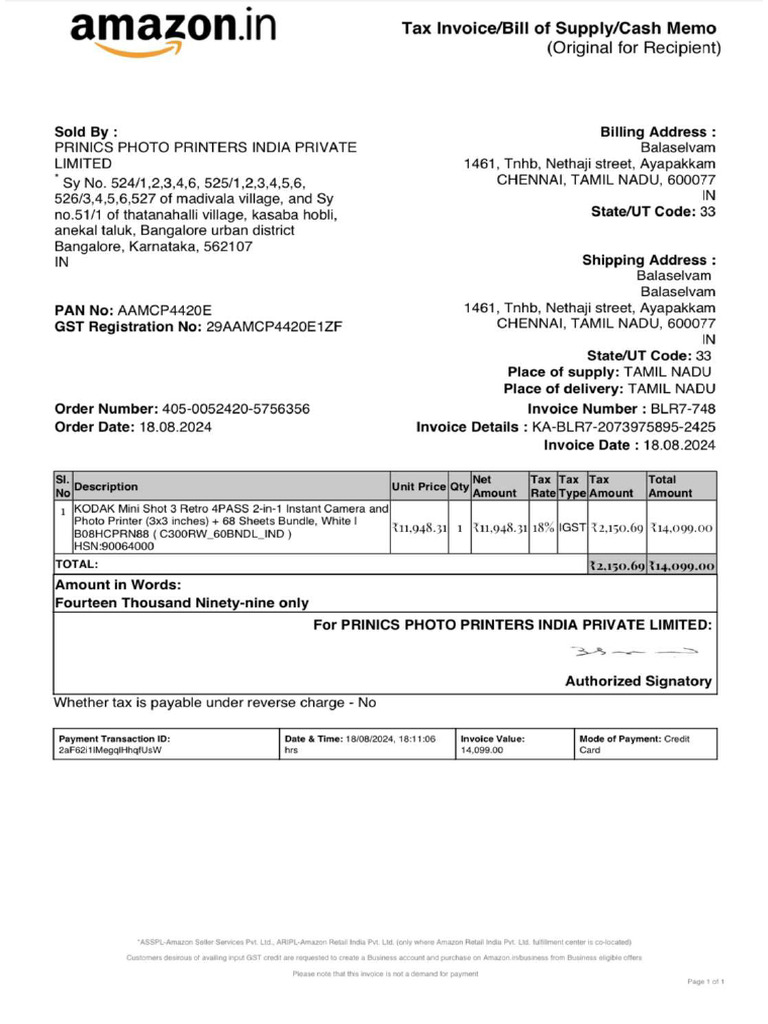 Printer Invoice & Warranty | PDF