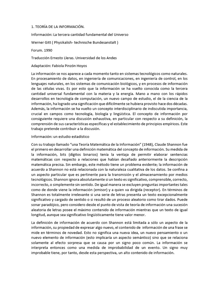 tEORIA DE LA INFORMACION | PDF | Información | Lenguaje de programación