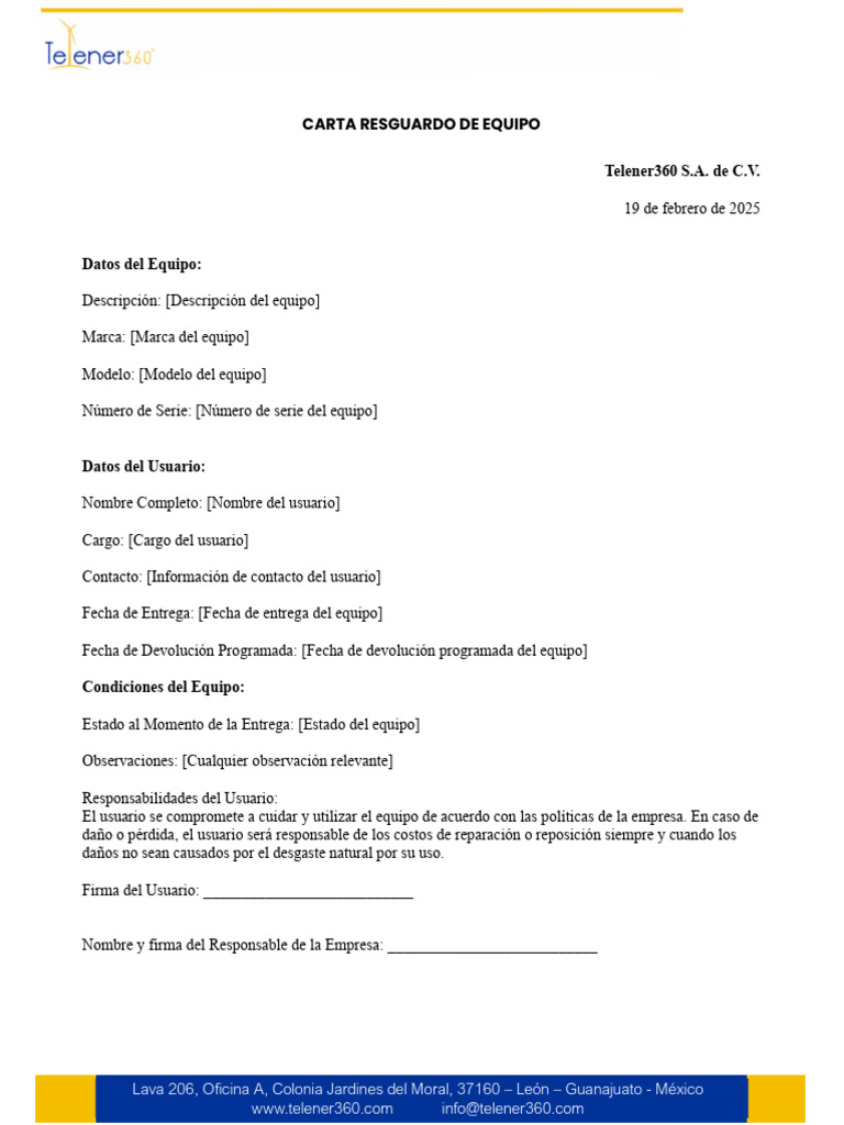 Carta Resguardo de Equipo | PDF