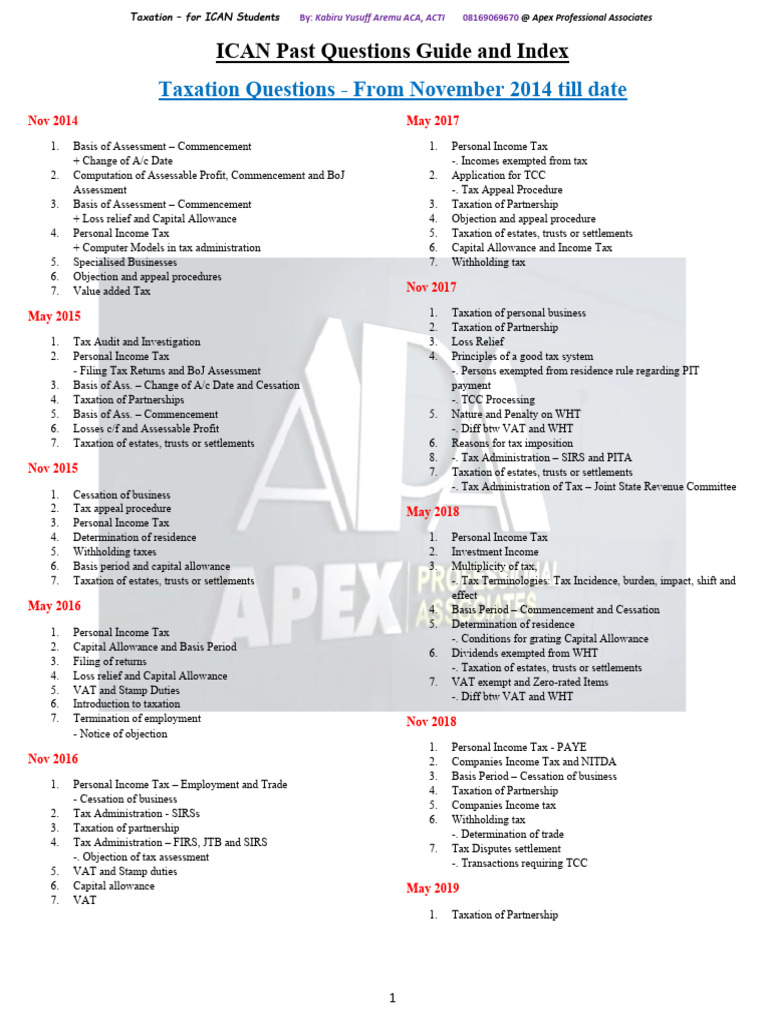 ICAN Taxation Past Questions Guide | PDF | Taxes | Income Tax