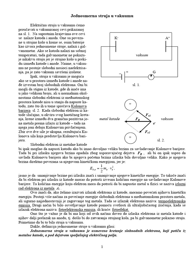 Jednosmerna Struja u Vakuumu (1) | PDF