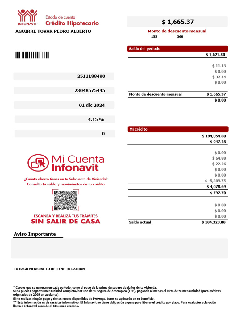 Estado de Cuenta Infonavit 2024-2025 | PDF | Economias