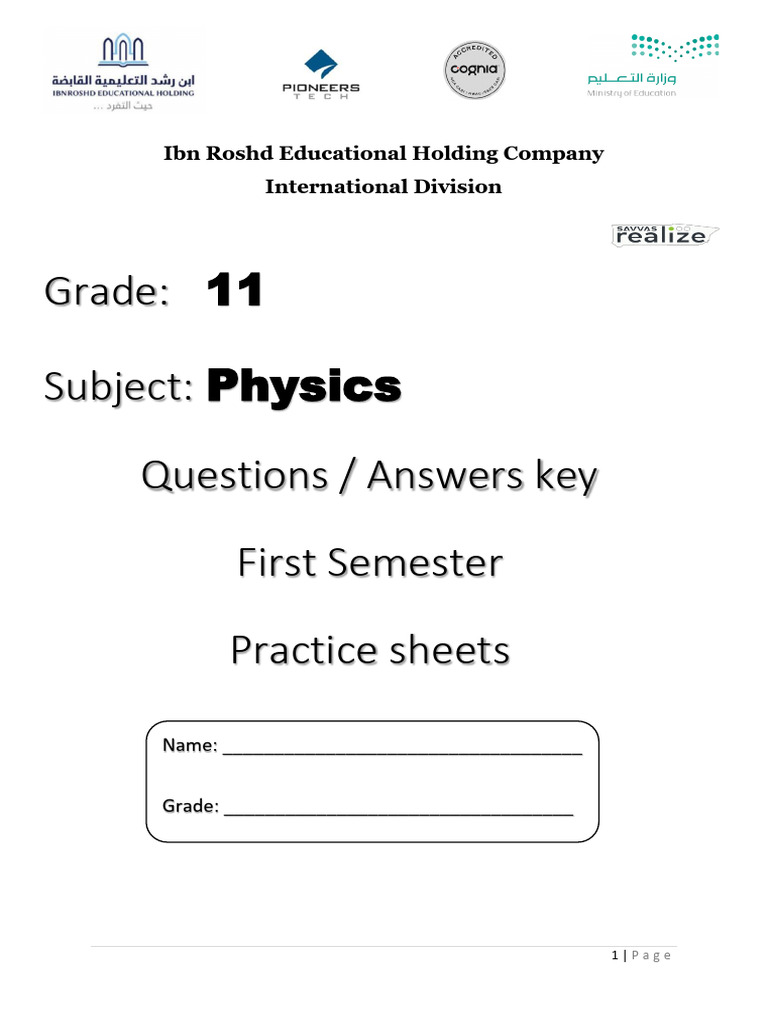 Grade 11 Physics_First Semester practice sheet | PDF | Voltage | Inductor