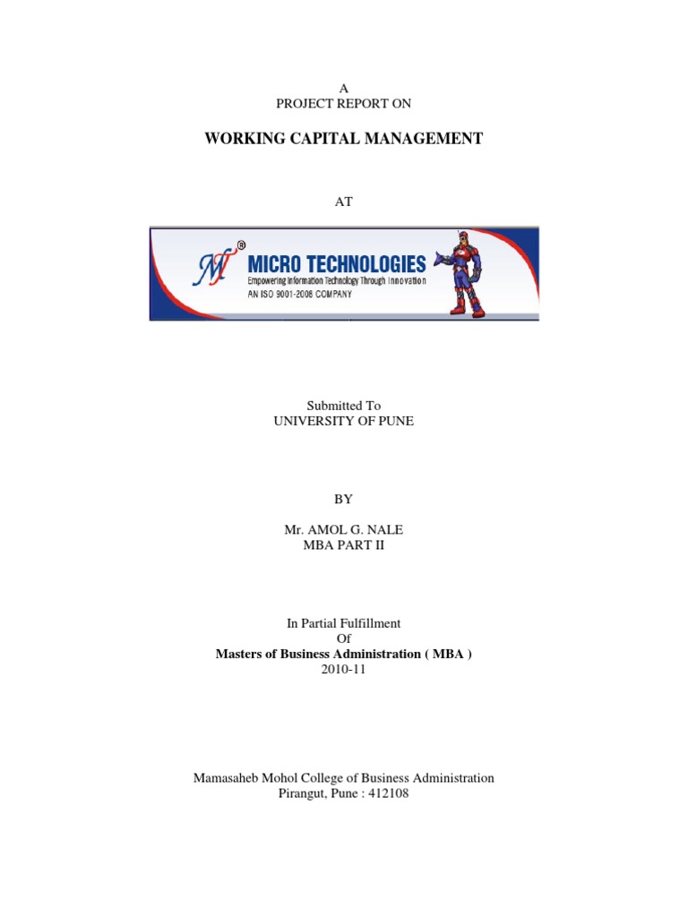 Working Capital Management Report | PDF | Working Capital | Master Of ...