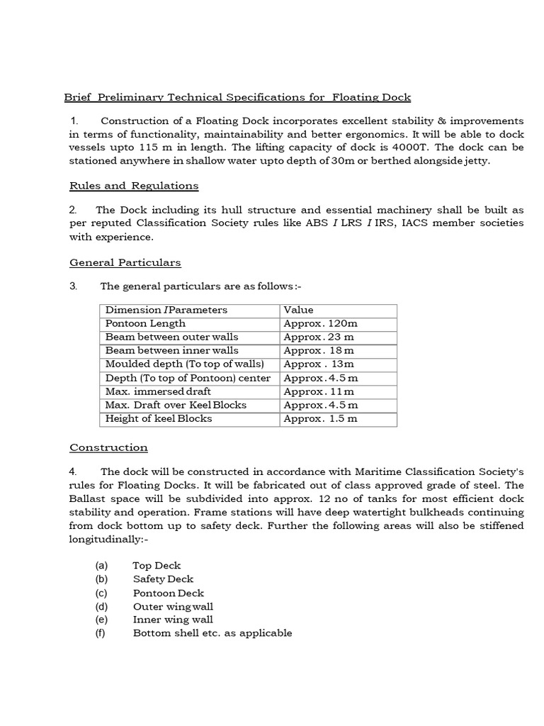 Floating Dock Technical Specifications | PDF | Hull (Watercraft)