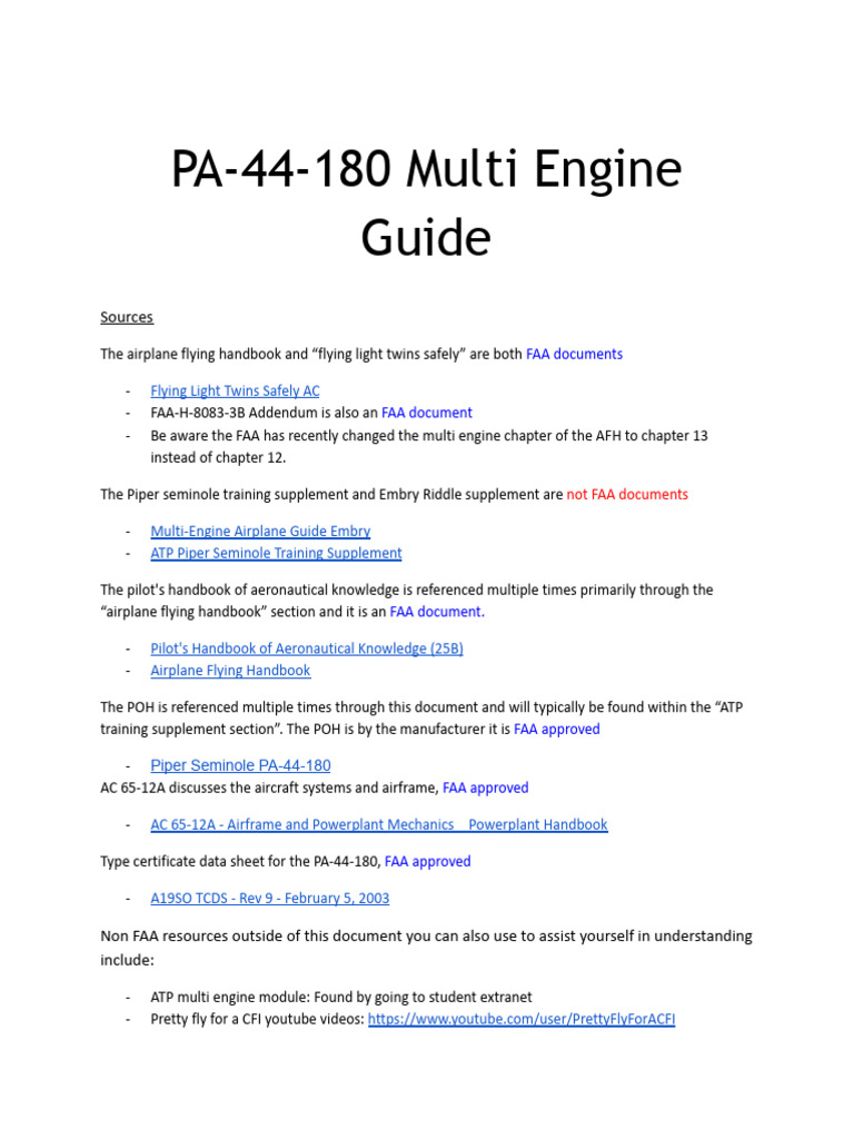 PA-44-180 Multi Engine Guide-1 | PDF | Takeoff | Landing Gear