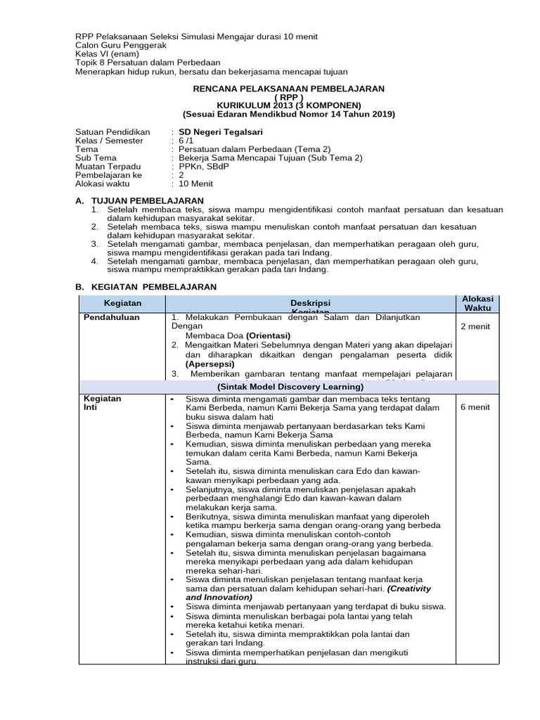 10 Menit RPP Contoh | PDF