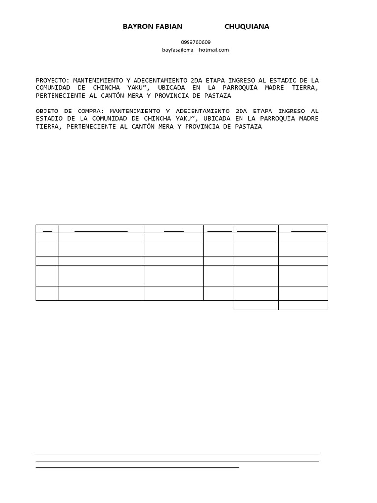 Proforma Bayron Sailema Mantenimiento | PDF