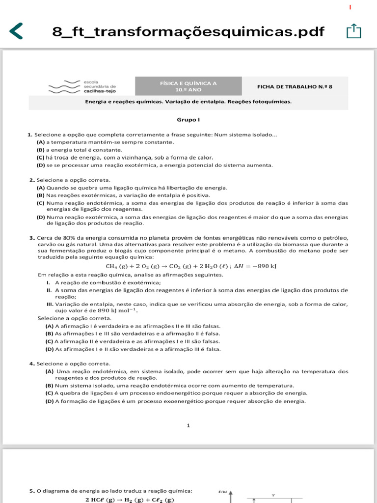 Ficha de FQ A 10 Ano | PDF