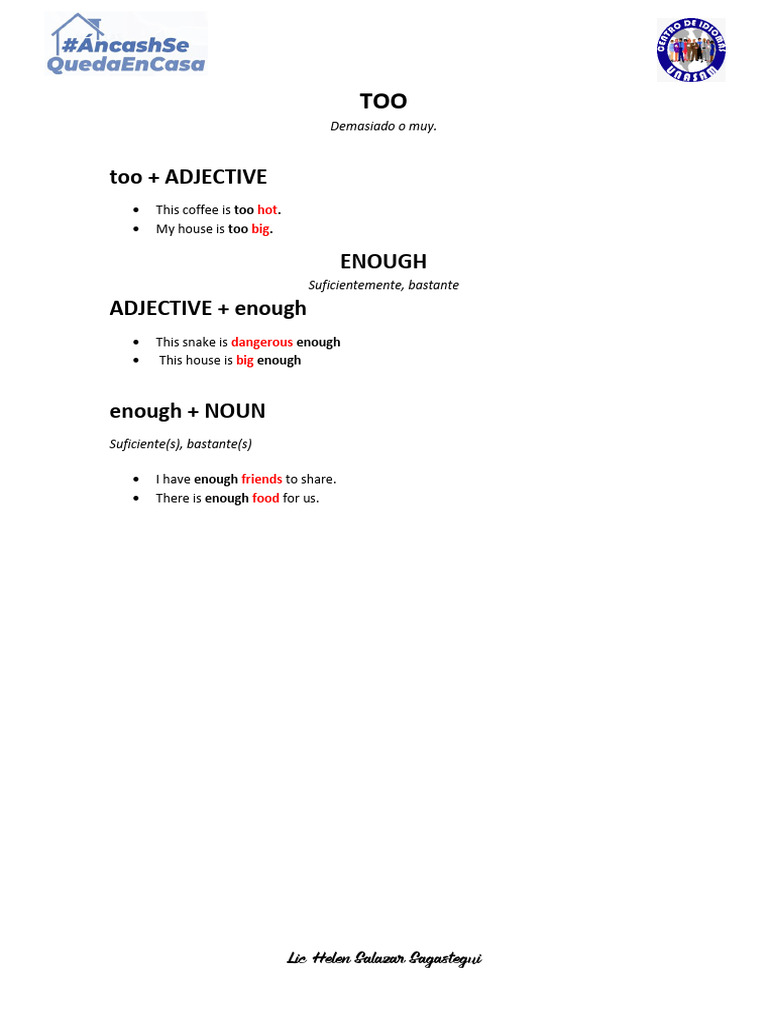 TOO and Enough Explication | PDF