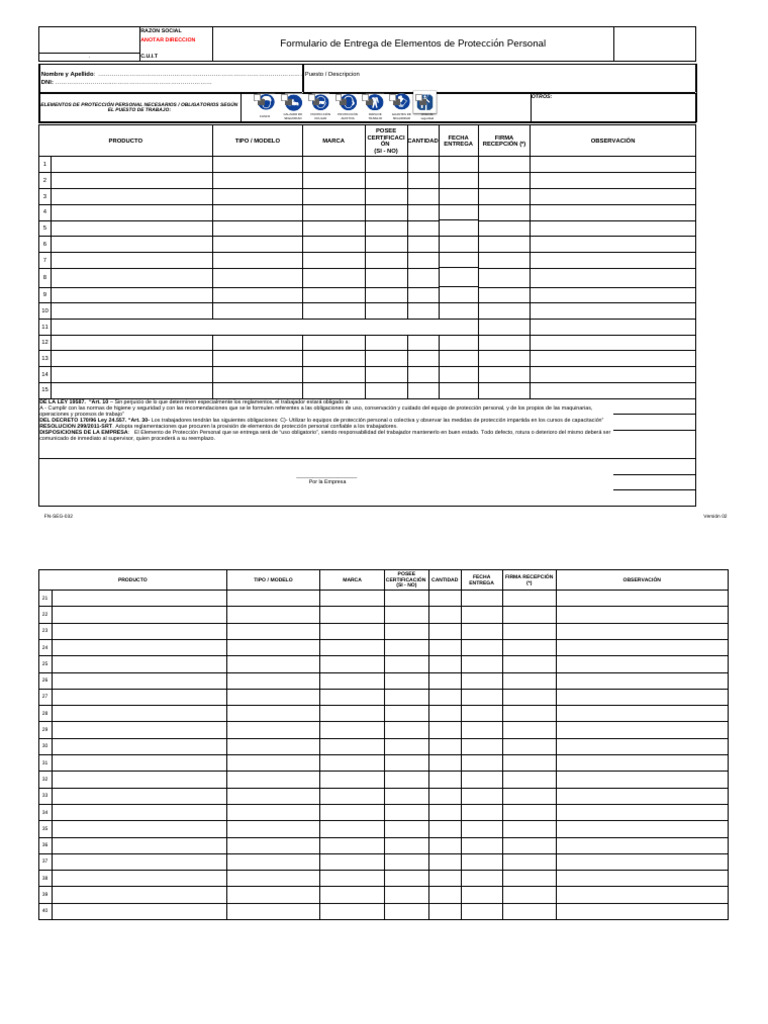 Planilla de Epp | PDF