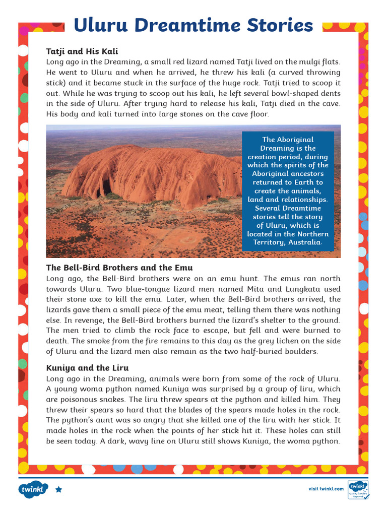 Uluru Dreamtime Stories Explained | PDF