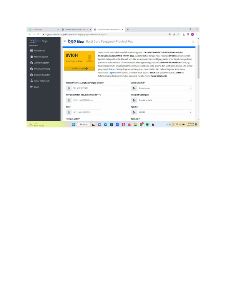 Data pendafaran Loka Orientasi Guru penggerak | PDF