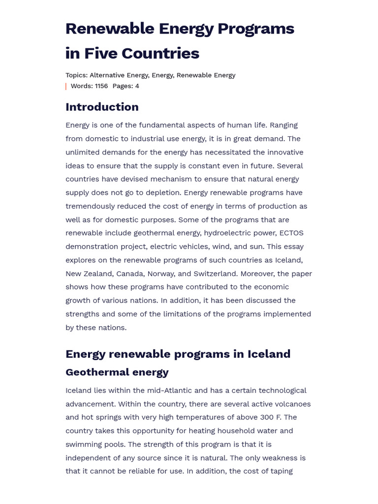Renewable Energy Programs in Five Countries - Free Essay Example | PDF ...