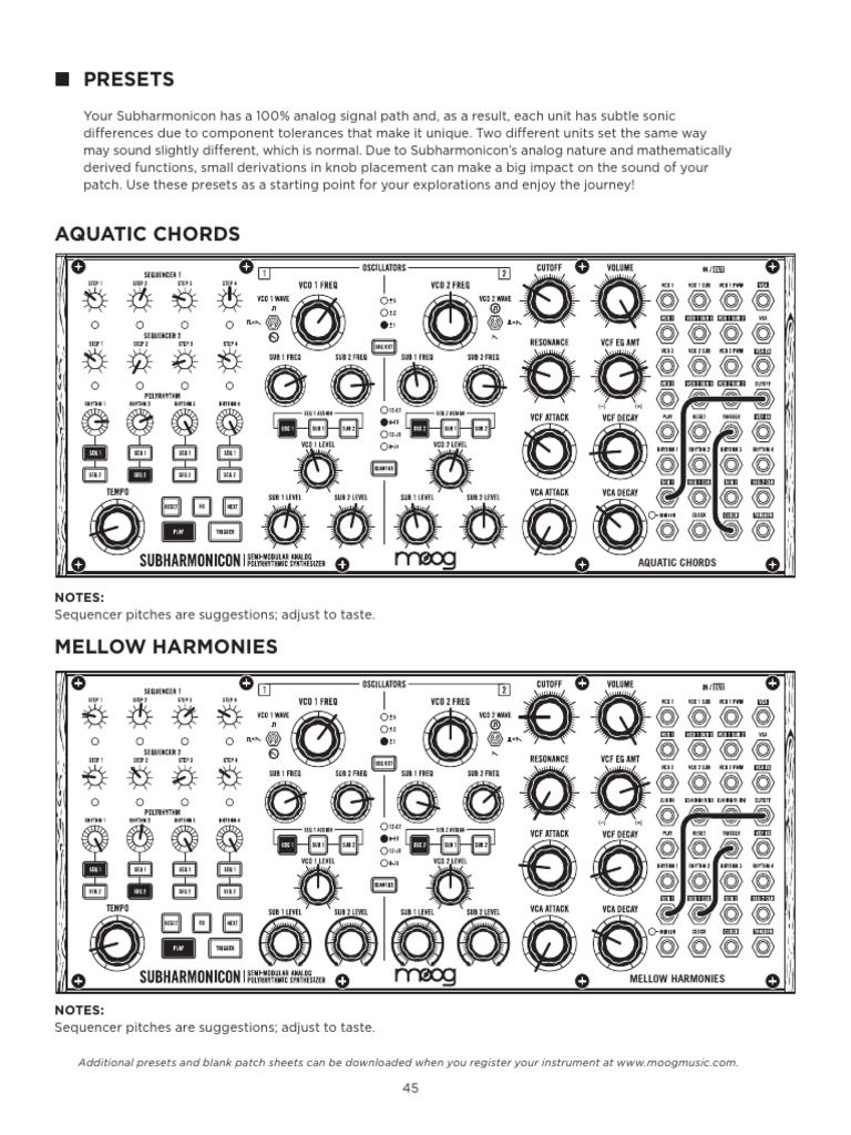 SUBHARMONICON Users Manual Presets | PDF | Synthesizer | Musical Compositions