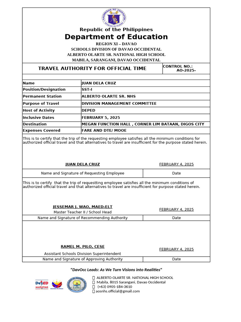 Official Travel Itinerary for Juan Dela Cruz | PDF