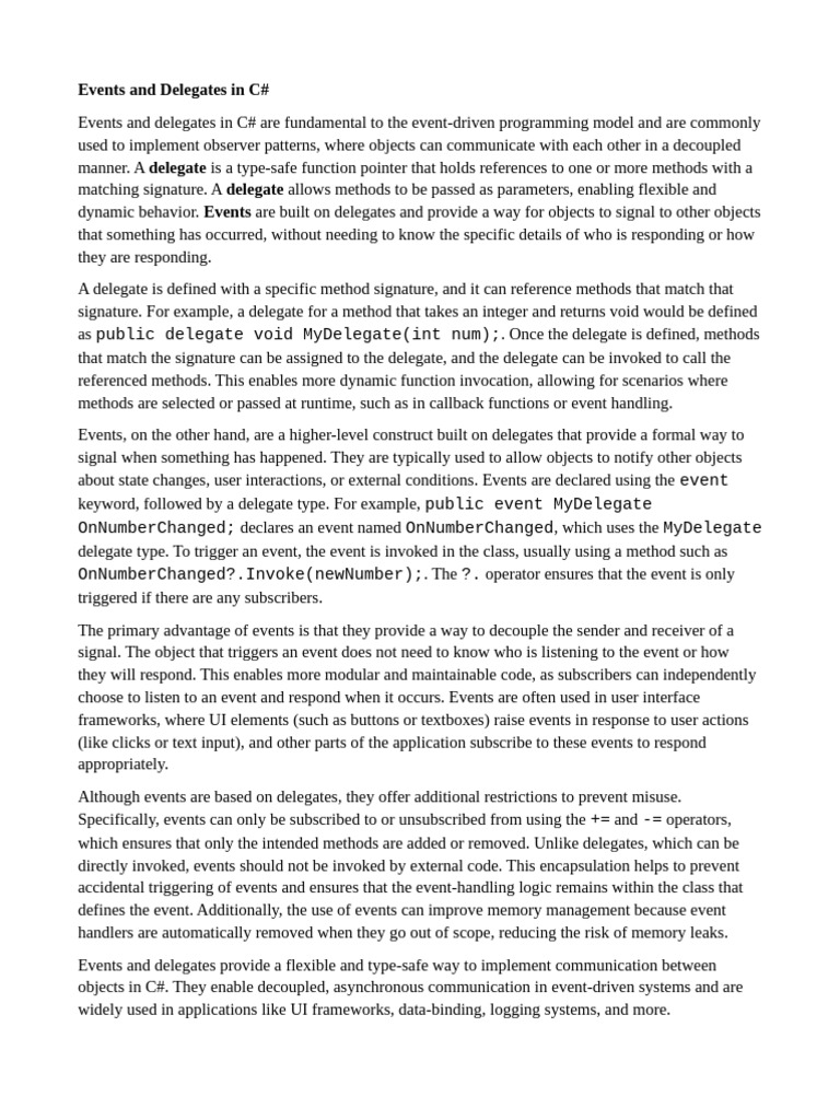 Events And Delegates Csharp Pdf Method Computer Programming C