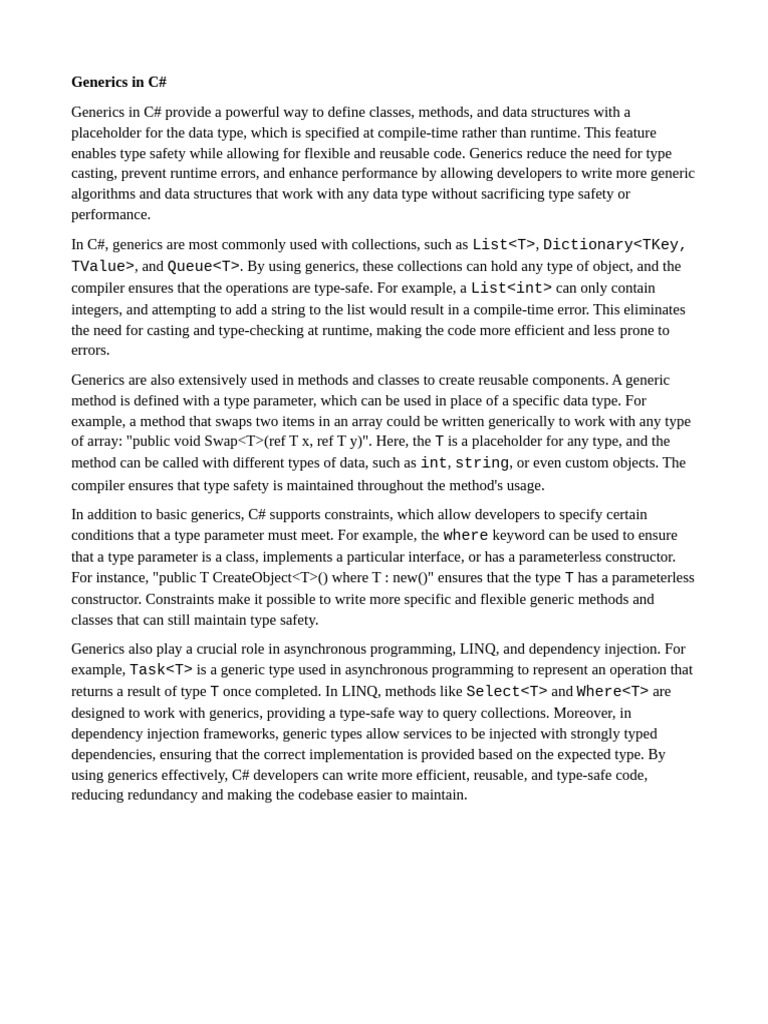 Understanding C# Generics Explained | PDF | C Sharp (Programming ...