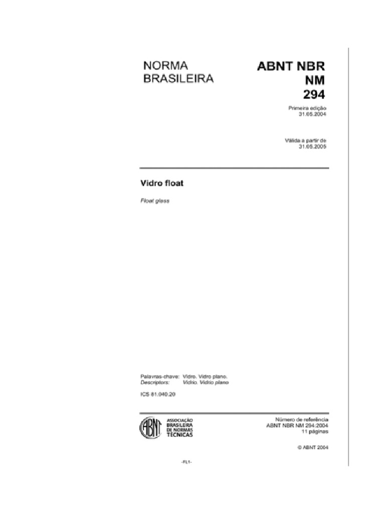 ABNT NBR NM 294, Vidro float | PDF