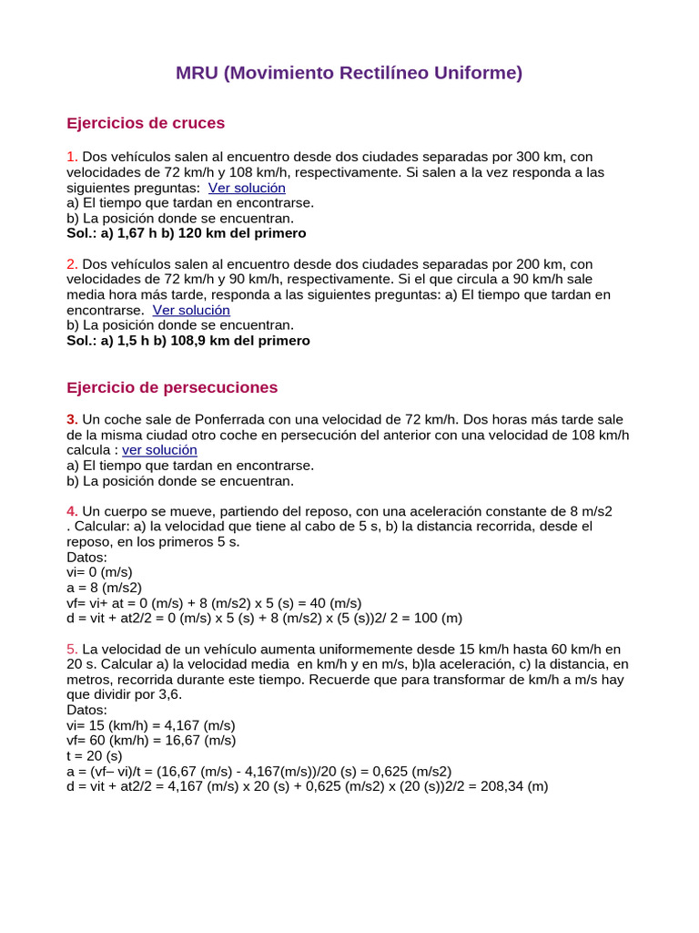 Ejercicios Resueltos de MRU y MRUA | PDF