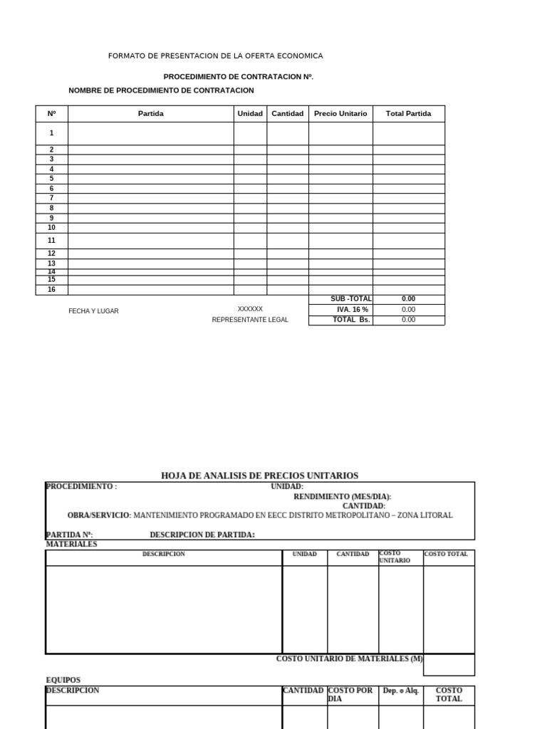 Formato de Presentacion y Apu | PDF | Economias