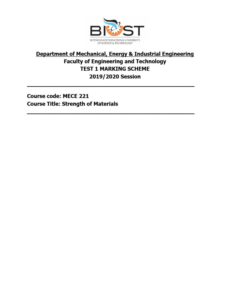 Strength of Materials Test Marking Scheme | PDF | Young's Modulus ...