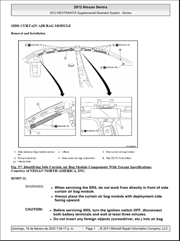 Side Curtain Airbag Module - Nissan Sentra | PDF | Airbag | Land Vehicles