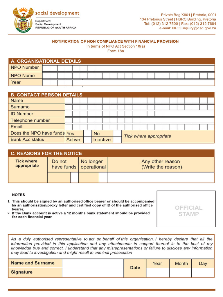 Notification of Non Compliance With Financial Provision Form 18a | PDF