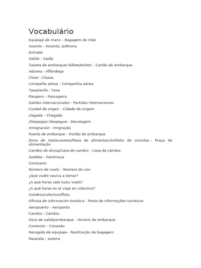 Vocabulario Esencial de Aeropuerto en Italiano | PDF | Aeropuerto ...