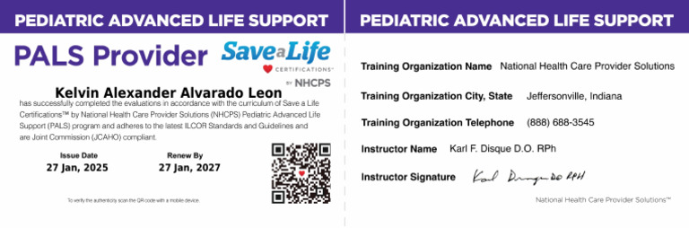 Pals Pediatric Advanced Life Support Certification Course Card | PDF