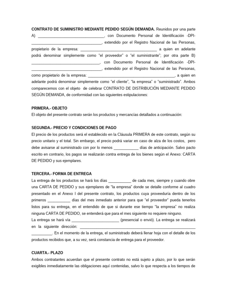 Modelo de Contrato de Proveedor | PDF | Precios | Economias